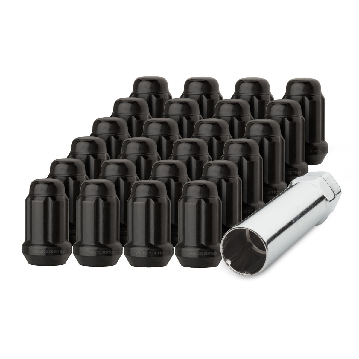 24 Black 12x1.5 Closed End Spline Tuner Lug Nuts for Aftermarket Wheels ...