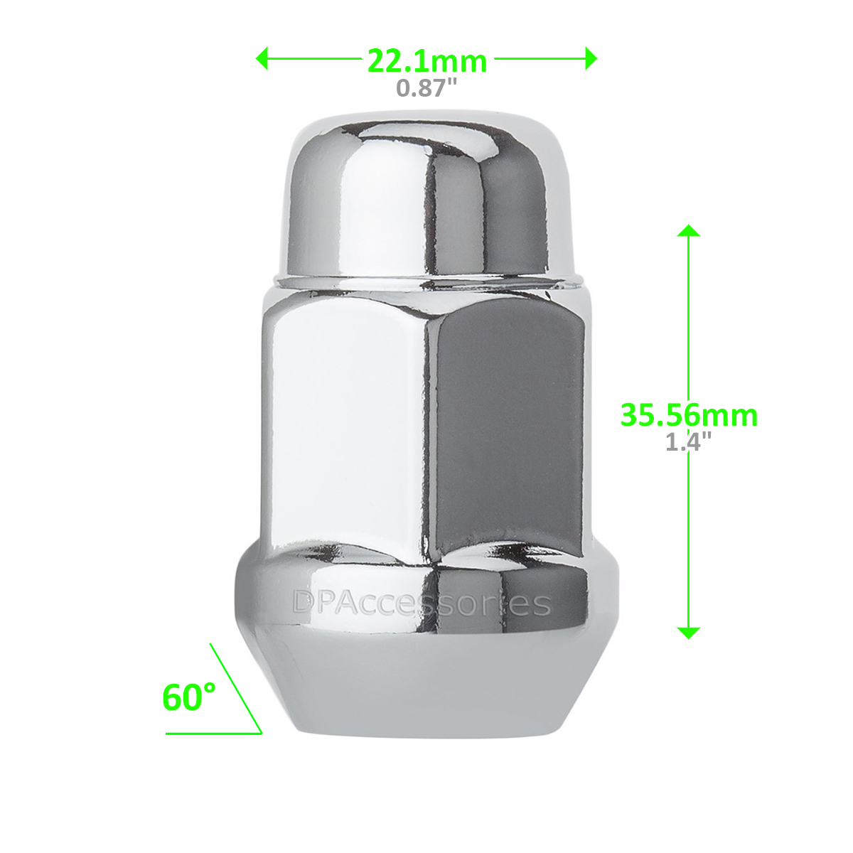 24 Chrome 1/2-20 Closed End Bulge Acorn Lug Nuts - Cone Seat - 3/4" Hex ...