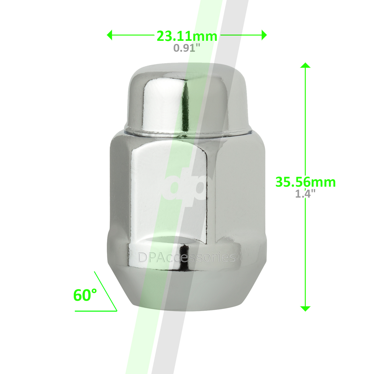 24 Chrome 12x1.5 Closed End Bulge Acorn Lug Nuts - Cone Seat - 13/16 ...